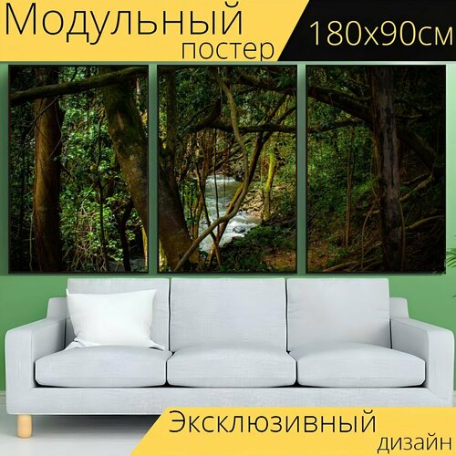Модульный постер "Тропический лес, тропический, джунгли" 180 x 90 см. для интерьера
