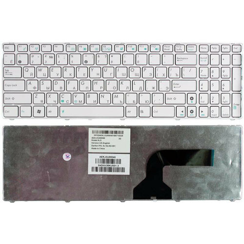 Клавиатура для Asus N61VF, русская, белая рамка, белые кнопки