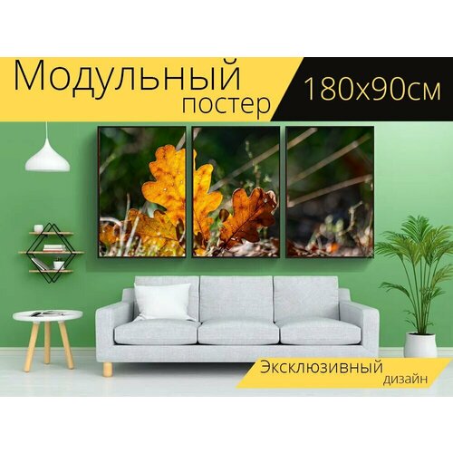 Модульный постер "Осень, листья, дубовые листья" 180 x 90 см. для интерьера