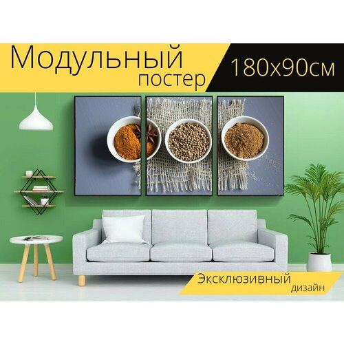 Модульный постер "Специи, кухня, ингредиенты" 180 x 90 см. для интерьера