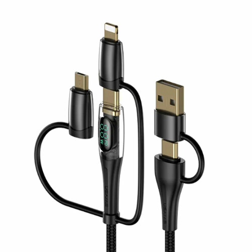 Кабель USB, Type-C - Type-C, 8 pin, микро USB Usams US-SJ616 Shadow, 1.2м, 2.4A, PD 100Вт, цвет: чёрный