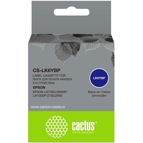 Картридж ленточный Cactus CS-LK6YBP черный для Epson LW700/LW600P/LW1000P/Z700/Z900