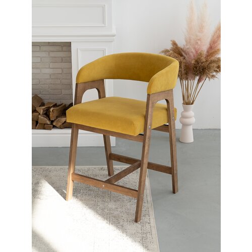 Полубарный стул КAIF со спинкой, горчичный ноги коричневое масло