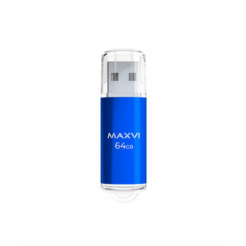 USB флеш-накопитель Maxvi MP 64GB blue, монолит с колпачком, металл + ABS пластик, USB 2.0