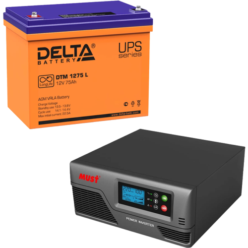 Резервный ИБП Must EP20-1000 PRO в комплекте с аккумулятором Delta DTM 1275 L 12V 1000Вт/75А*Ч
