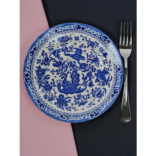 Тарелка Burleigh десертная плоская с синим рисунком "Птицы" 17,5см