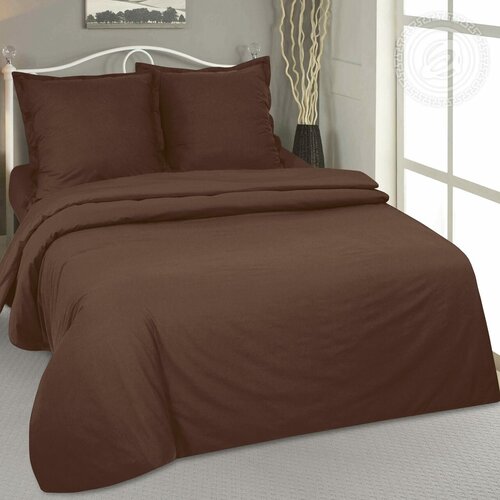 Комплект постельного белья из однотонного поплина 1,5 спальный "Шоколад"