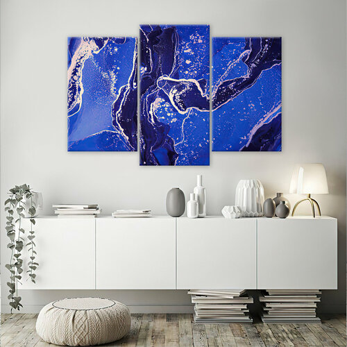 Модульная картина/Модульная картина на холсте/Модульная картина в подарок/blue marble- синий мрамор 120х80