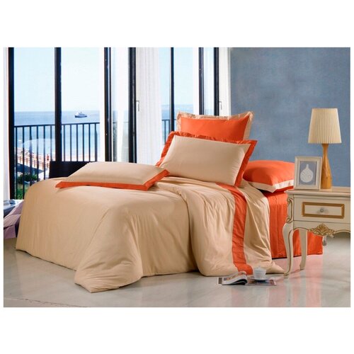 Комплект постельного белья Valtery OD-17, семейное, сатин, бежевый/оранжевый