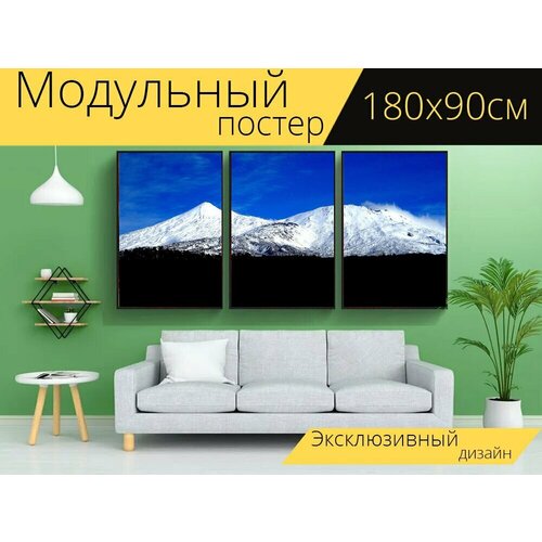 Модульный постер "Зимний пейзаж, тенерифе, эль тейде" 180 x 90 см. для интерьера