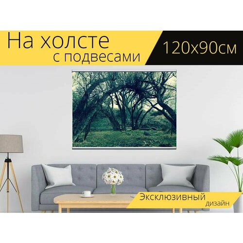 Картина на холсте "Деревья, лес, трава" с подвесами 120х90 см. для интерьера
