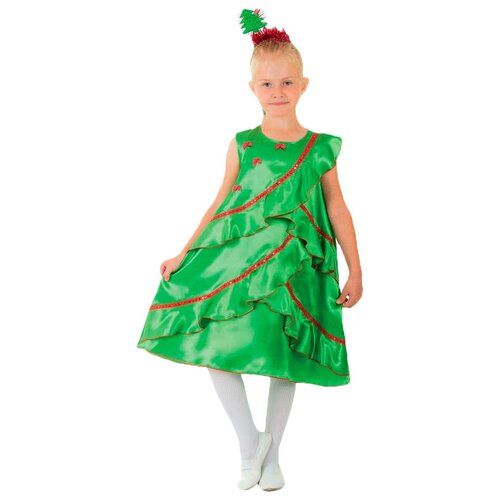 Карнавальный костюм Страна Карнавалия "елочка атласная", платье, ободок, размер 28, рост 104 см