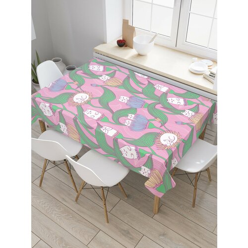 Прямоугольная тканевая скатерть на стол JoyArty с рисунком "Цветочные коты" 120 на 145 см