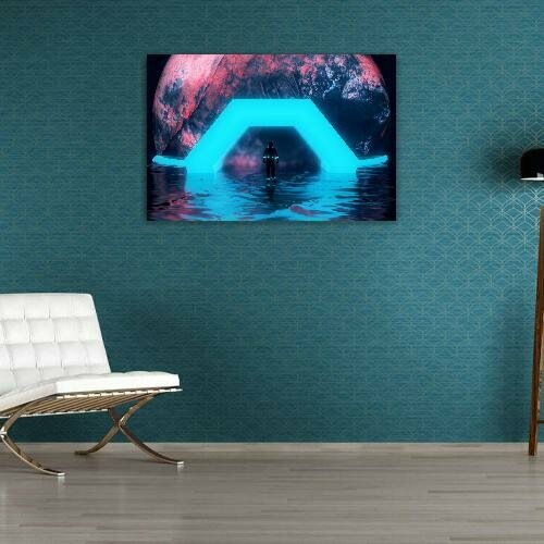 Картина на холсте 40x60 Альянс Лес "Астронавт, планета, неон, вода" на подрамнике / интерьер/ декор