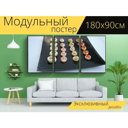 Модульный постер "Питание, коктейль, тарелка" 180 x 90 см. для интерьера