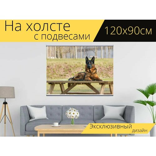 Картина на холсте "Собака, за пределами, собачий" с подвесами 120х90 см. для интерьера
