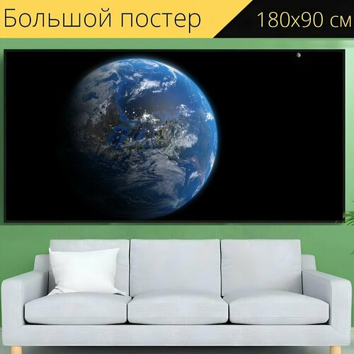 Большой постер "Планета, астрономия, атмосфера" 180 x 90 см. для интерьера