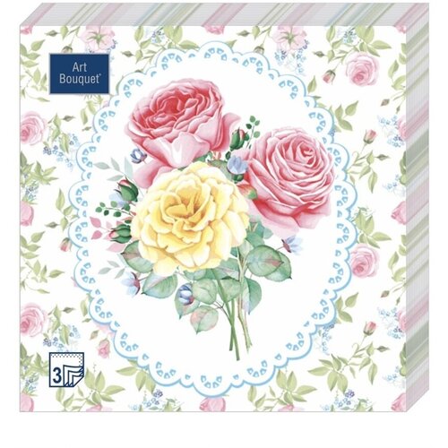 Салфетки бумажные Art Bouquet 3сл, Розовый сад 33х33см, 20шт, Россия