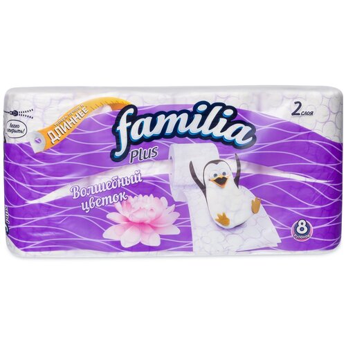Туалетная бумага Familia Plus Волшебный цветок 8 рул., белый, цветочный