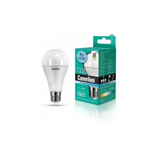 Светодиодная LED лампа Camelion ЛОН A60 E27 15W(1320lm 270°) 4500K 4K матовая 120x60 пластик LED15-A60/845/E27 (упаковка 10 штук)