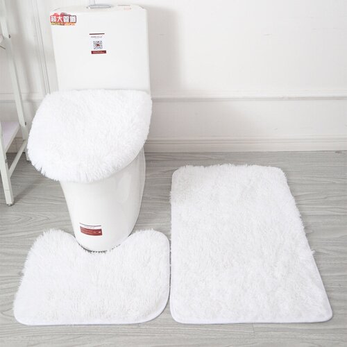Мягкий комплект ковриков для ванной и туалета с накидкой на крышку / 3в1 / Белый
