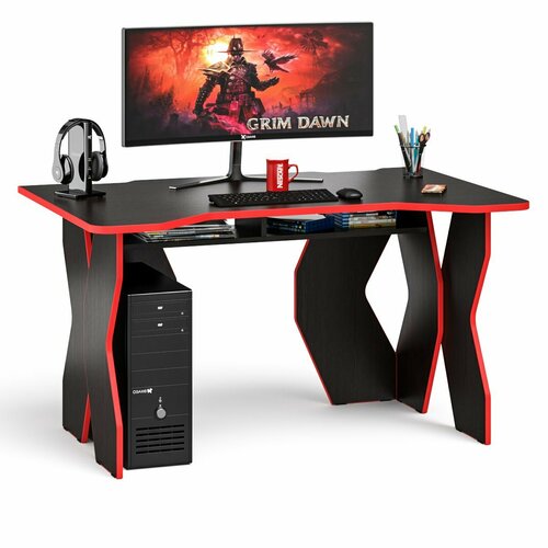 Компьютерный стол письменный для дома 140см венге/кромка красная - МД1109
