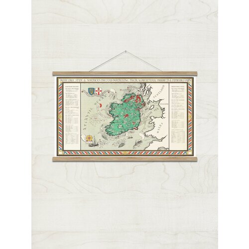 Постер / Плакат / Картина на холсте Старинная карта на холсте - Карта с зеленым островом на английском языке 60x90
