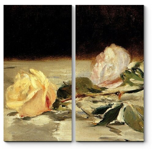 Модульная картина Две розы на скатерти 90x90