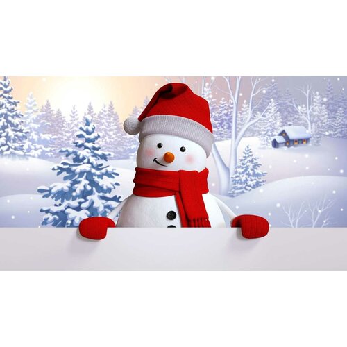 Картина на холсте 60x110 LinxOne "Snowman happy snow winter" интерьерная для дома / на стену / на кухню / с подрамником