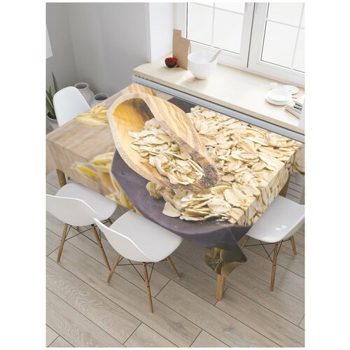 Скатерть прямоугольная JoyArty на кухонный стол "Черпак с геркулесом" из оксфорда, 180x145 см