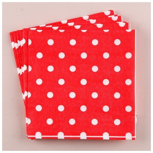 Салфетки бумажные «Горох», набор 20 шт, 33х33 см, цвет красный, 2 штуки