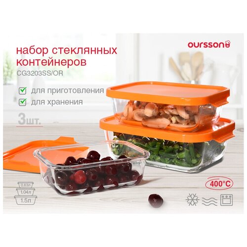 Набор стеклянных контейнеров Oursson CG3203SS/OR (Оранжевый)