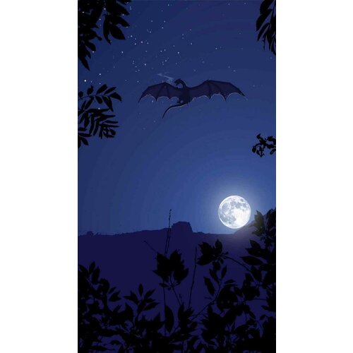 Картина на холсте 60x110 LinxOne "Дракон, ночь, луна, арт, вертикальный" интерьерная для дома / на стену / на кухню / с подрамником