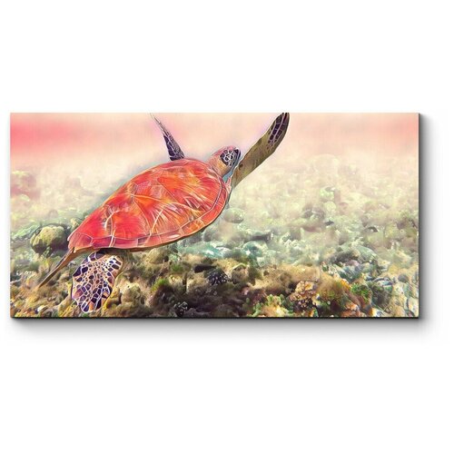 Модульная картина Плывущая яркая черепаха 60x30