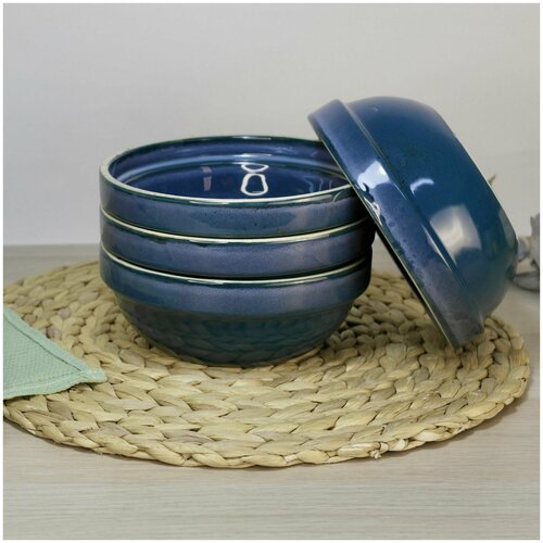 Набор тарелок суповых 4 шт, объем 600 мл, диаметр 15,5 см, цвет синий, керамика, коллекция "Блу Реаттиво"