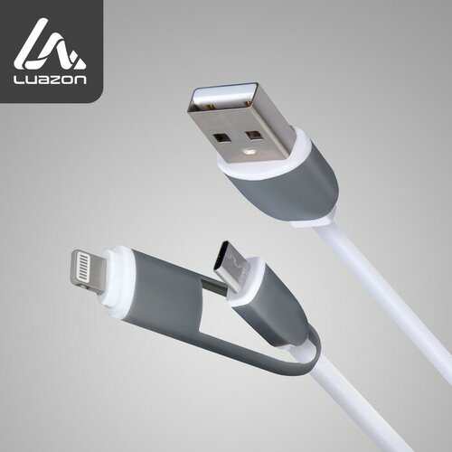 Кабель 2 в 1 LuazON, microUSB/Lightning - USB, 1 А, 0.9 м, плоский, микс