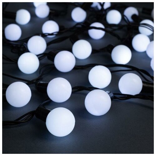 Luazon Lighting Гирлянда «Нить» 10 м с насадками «Шарики 2.5 см», IP44, тёмная нить, 100 LED, свечение белое, 8 режимов, 220 В