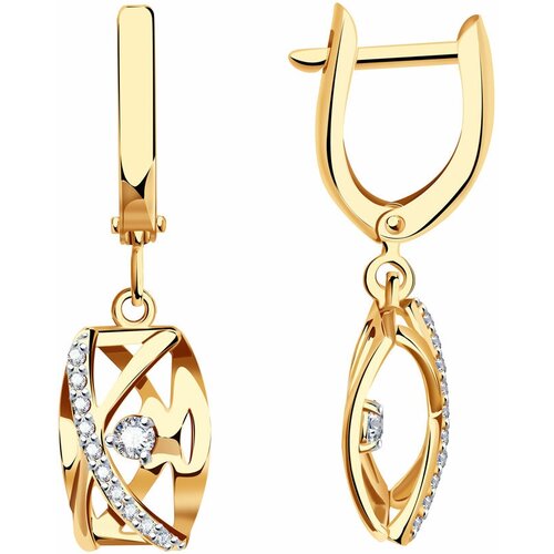 Серьги Diamant online, золото, 585 проба, циркон, длина 3.1 см