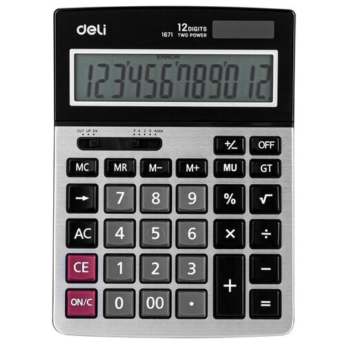 Калькулятор настоль. полнораз. Deli E1671,12р, дв. пит, 185x135мм, металл, сереб, 1 шт