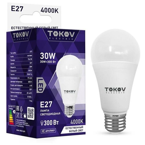 Лампа светодиодная 30Вт А70 4000К Е27 176-264В | код. TKE-A70-E27-30-4K | TOKOV ELECTRIC (40шт. в упак.)