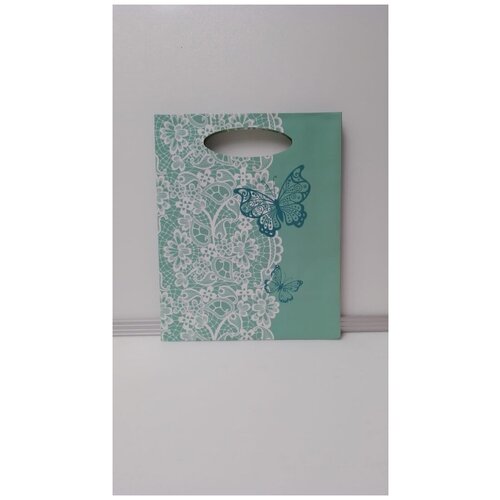 Пакет "Зеленый с кружевом" подарочный ламинированный, 260*324*127 мм, бумага BG8253