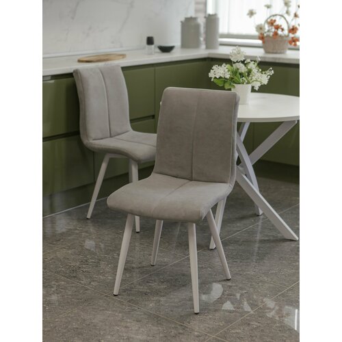 Элис Мягкий стул со спинкой для кухни/набор стульев/ цвет серый с белыми ножками/1шт