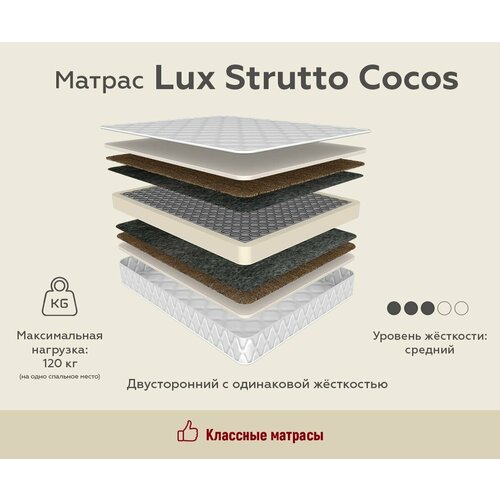 Матрас LUX COCOS STRUTTO высота 24 см для сна на диван кровать пружины 256 кокос ортофайбер стеганный жаккард (80 / 195)
