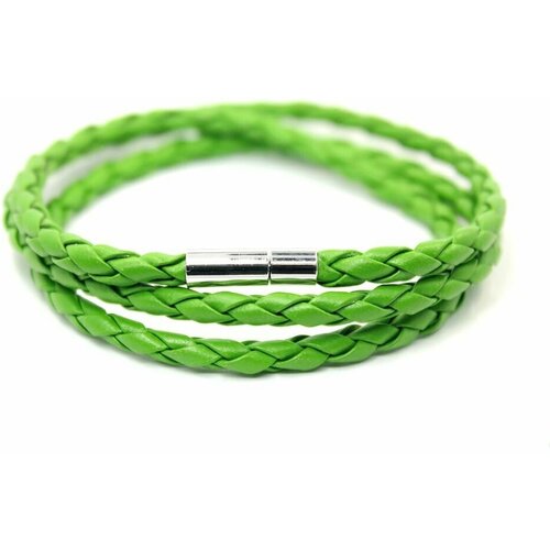 Плетеный браслет Handinsilver ( Посеребриручку ) Браслет плетеный кожаный с магнитной застежкой в три оборота, 1 шт., размер 20 см, серебряный, зеленый