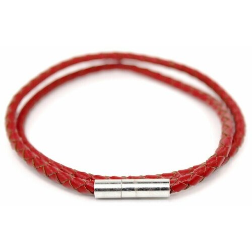 Плетеный браслет Handinsilver ( Посеребриручку ) Браслет плетеный кожаный с магнитной застежкой, размер 18 см, серебряный, красный