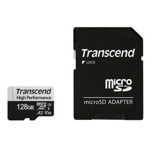 Карта памяти Transcend microSDXC 128 ГБ, V30, A2, UHS-I U3, R 100 МБ/с, адаптер на SD, 1 шт., черный
