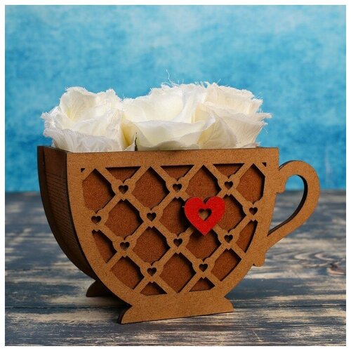 Дарим Красиво Кашпо деревянное 18.3×8.1×11 см уникальное "Чашечка чая, с сердцем", морёный