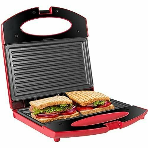 Gotoll Sandwich Toaster Panini Grill 750 Вт, тостер для сэндвичей и панини с антипригарными пластинами, простая очистка Panini Maker, тостер с решеткой для пластин, красный