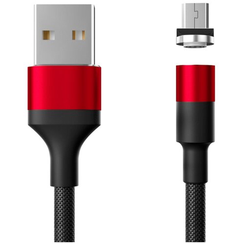 Магнитный кабель для зарядки телефонов Micro-USB, Qualcomm 3.0/QC, 1.2 м, нейлоновая оплетка, алюминиевый корпус, цвет красный