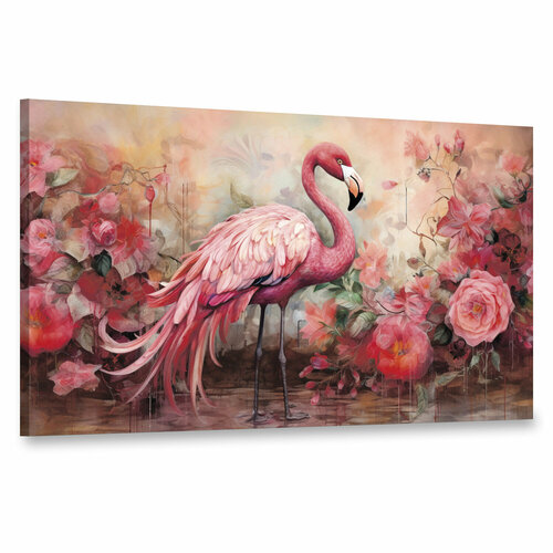 Интерьерная картина 100х60 "Розовое великолепие фламинго"